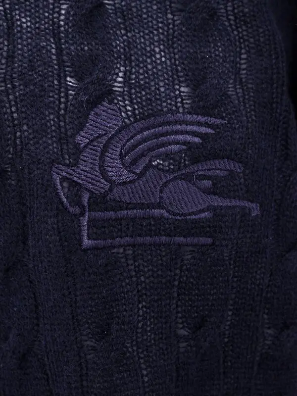 Etro Logo Embroidered Roll-neck Cable-knitted Jumper - Black