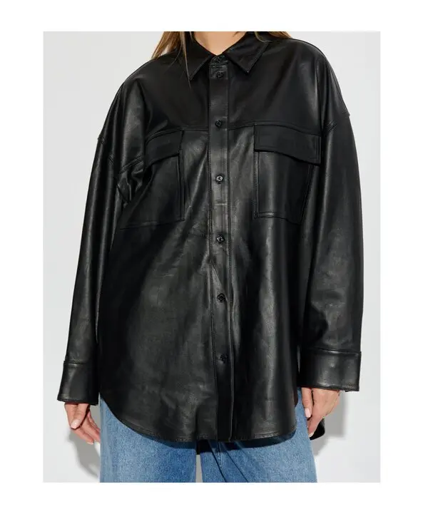 Michael Kors Oversized Buttoned Leather Jacket