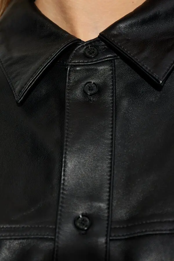 Michael Kors Oversized Buttoned Leather Jacket