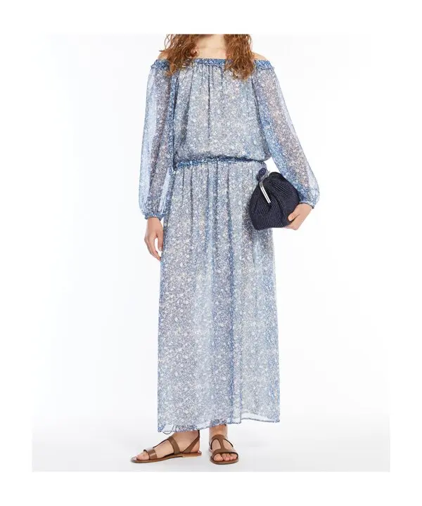 Max Mara Printed Georgette Off-the-shoulder Maxi Dress - Blue