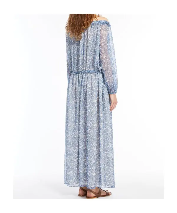 Max Mara Printed Georgette Off-the-shoulder Maxi Dress - Blue