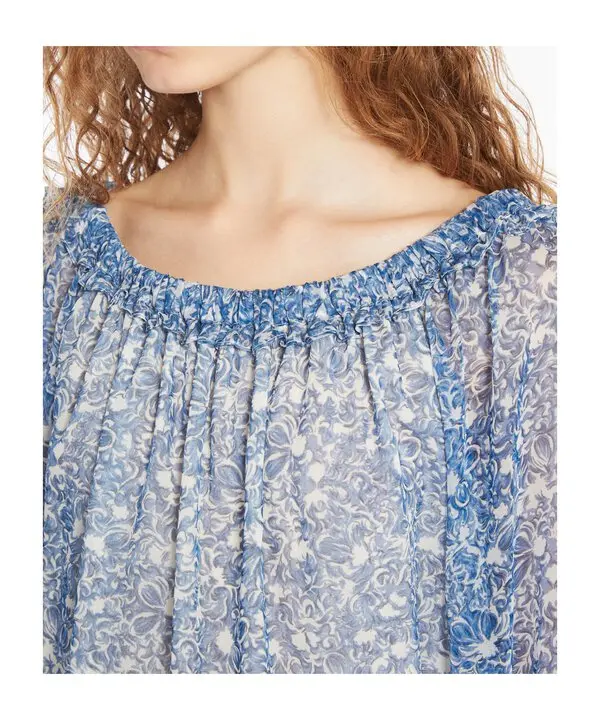 Max Mara Printed Georgette Off-the-shoulder Maxi Dress - Blue