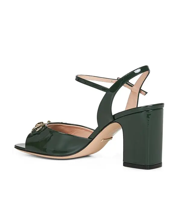 Gucci Horsebit Patent Leather Mid Heel Sandals - Green