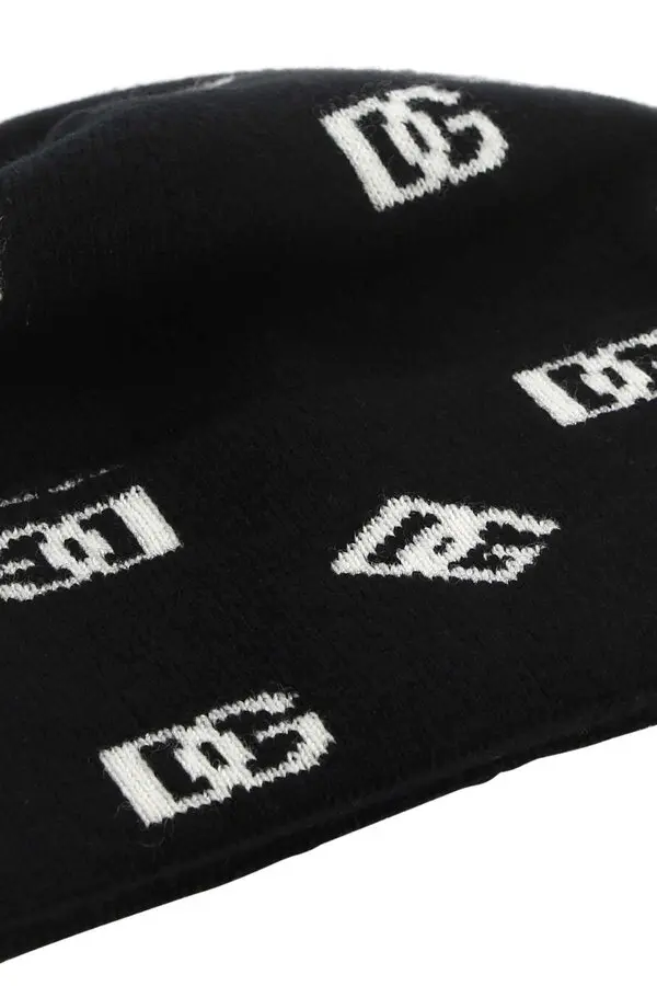 Dolce & Gabbana Logo Jacquard Knitted Beanie - Black