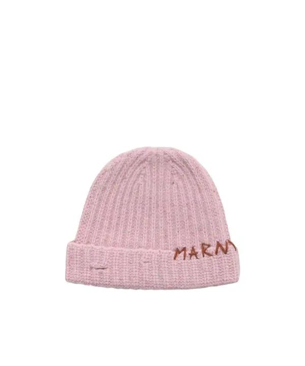 Marni Ribbed Beanie With Embroidered Logo - Pink