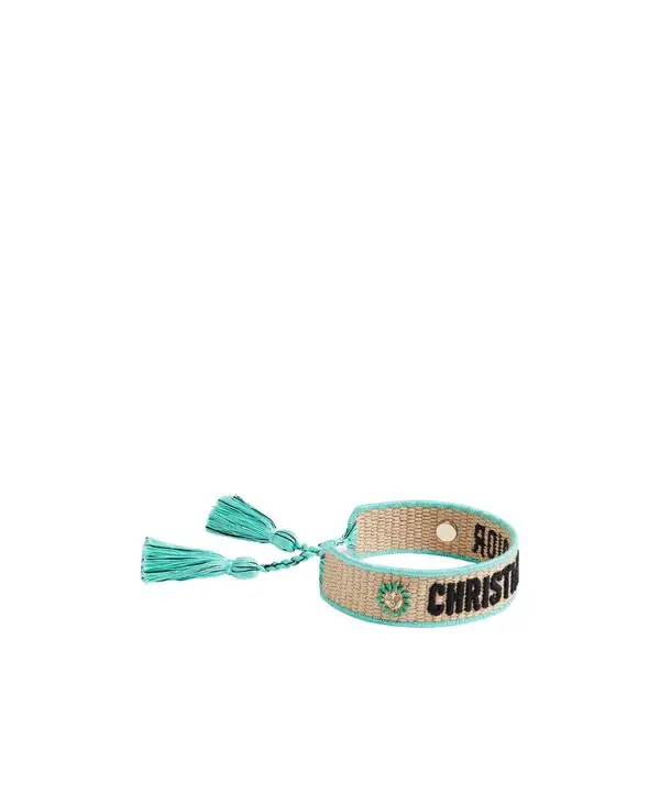 Dior Embroidered Bracelet With Tassels - Gold/aquamarine