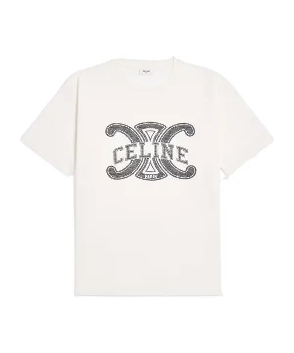 Celine Loose T-shirt In Cotton Jersey - Off-white/black