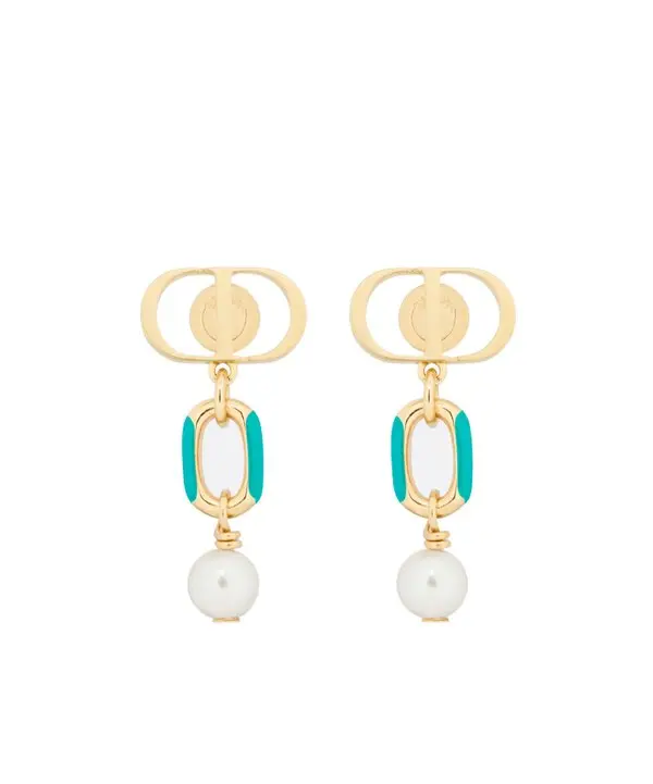 Dior Petit Cd Earrings With Pearl And Aquamarine Detail - Golden