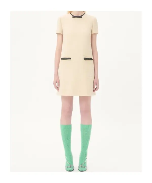 Valentino Garavani Short Dress In Plain Wool Tweed With Contrast Bow