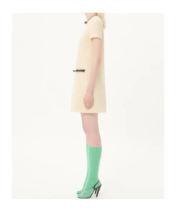 Valentino Garavani Short Dress In Plain Wool Tweed With Contrast Bow