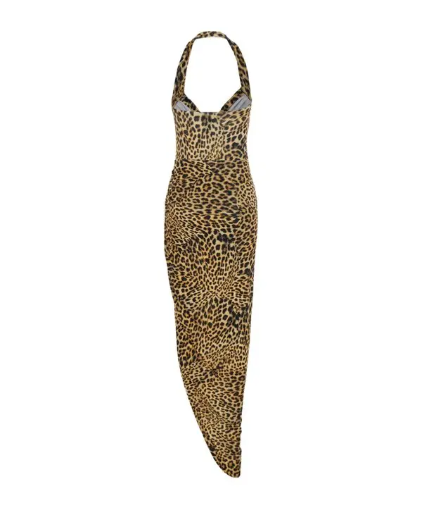 Norma Kamali Leopard Print Halter Neck Maxi Dress With Side Slit - Cheetah Patch
