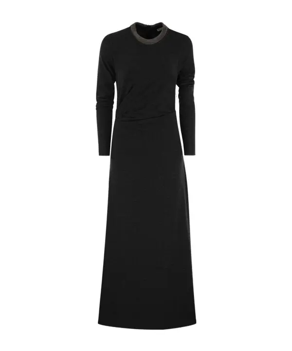 Brunello Cucinelli Crewneck Draped Dress - Black