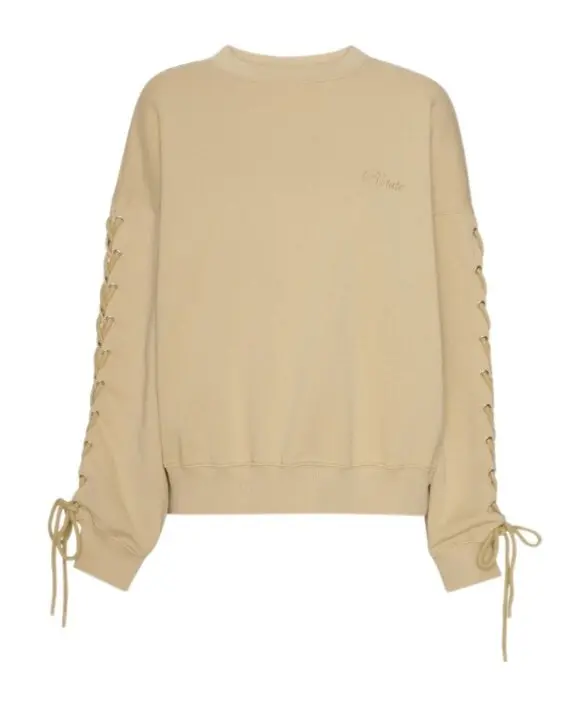 ROTATE BY BIRGER CHRISTENSEN Lace-up Sleeve Embroidered Logo Sweatshirt - Nude