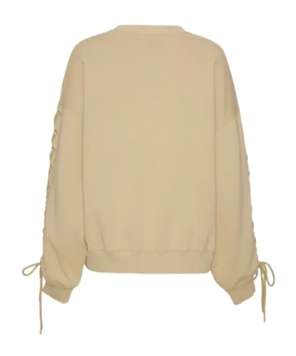 ROTATE BY BIRGER CHRISTENSEN Lace-up Sleeve Embroidered Logo Sweatshirt - Nude