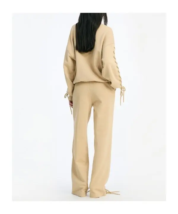 ROTATE BY BIRGER CHRISTENSEN Lace-up Sleeve Embroidered Logo Sweatshirt - Nude