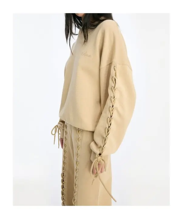 ROTATE BY BIRGER CHRISTENSEN Lace-up Sleeve Embroidered Logo Sweatshirt - Nude