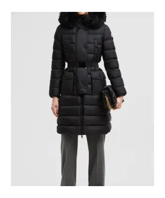 Moncler Khloe Belted Jacket With Hood And Fur Trim