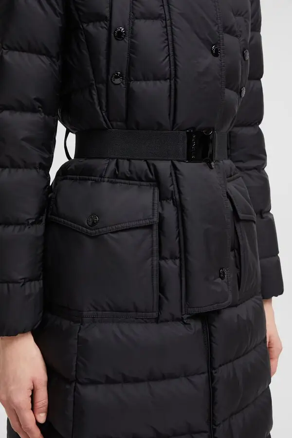 Moncler Khloe Belted Jacket With Hood And Fur Trim