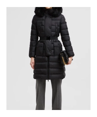 Moncler Khloe Belted Jacket With Hood And Fur Trim
