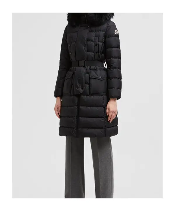 Moncler Khloe Belted Jacket With Hood And Fur Trim