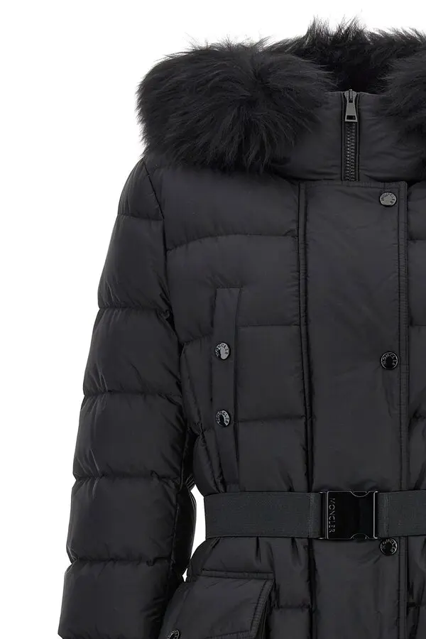 Moncler Khloe Belted Jacket With Hood And Fur Trim
