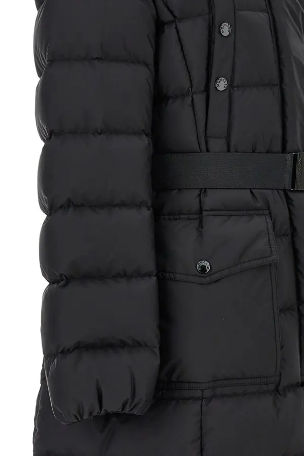 Moncler Khloe Belted Jacket With Hood And Fur Trim