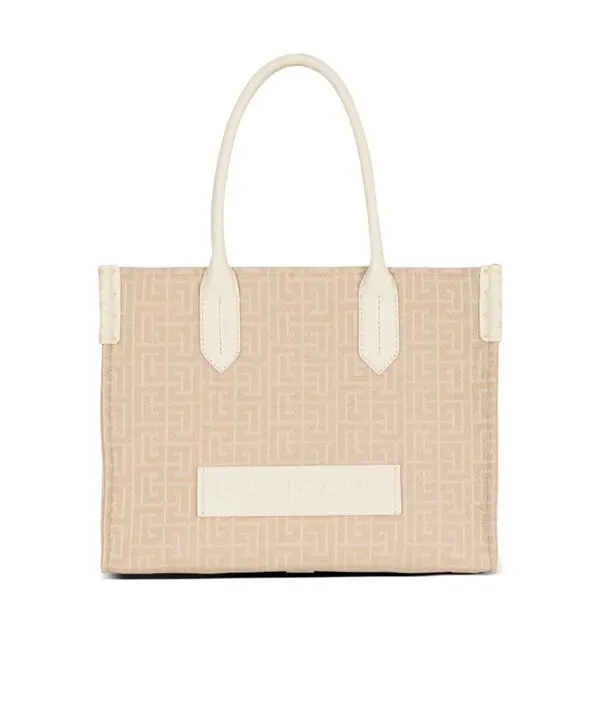 Balmain B-army 36 Monogrammed Canvas Jacquard And Leather Tote Bag - Beige
