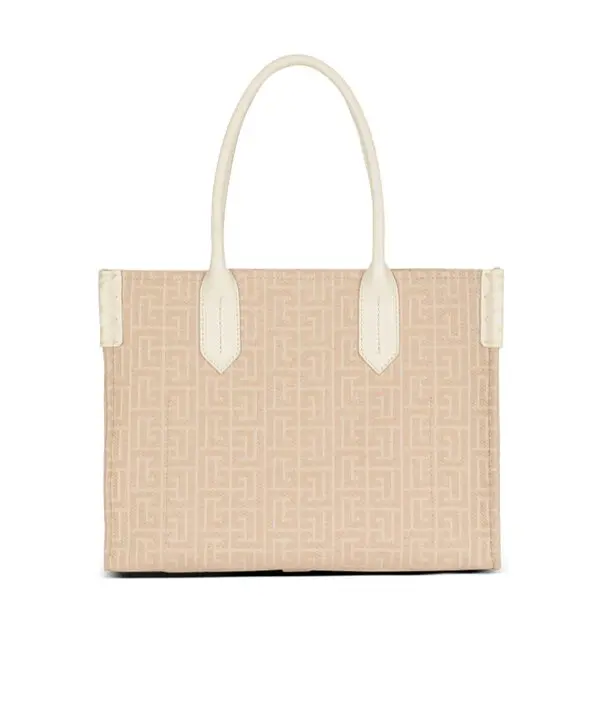 Balmain B-army 36 Monogrammed Canvas Jacquard And Leather Tote Bag - Beige
