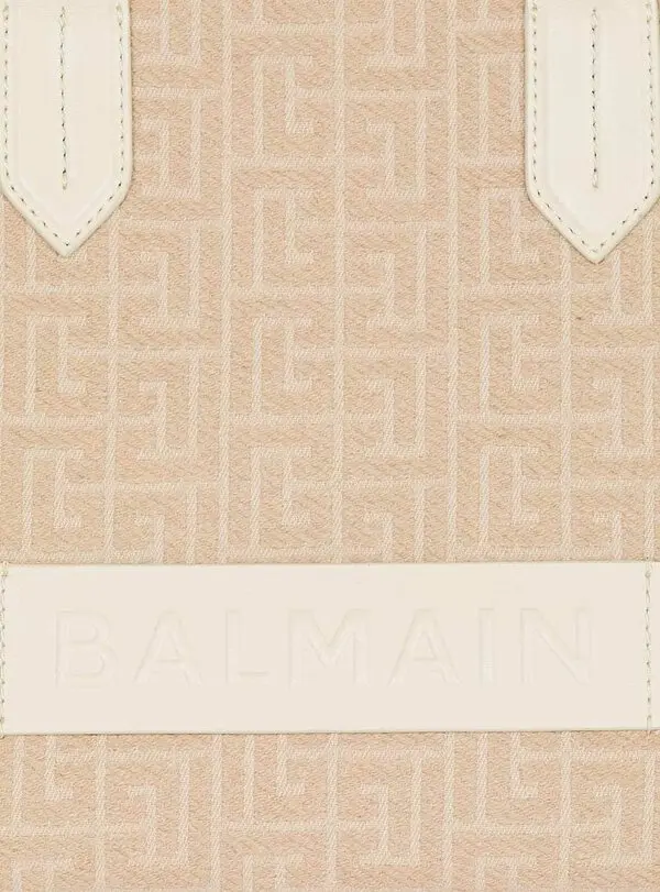Balmain B-army 36 Monogrammed Canvas Jacquard And Leather Tote Bag - Beige
