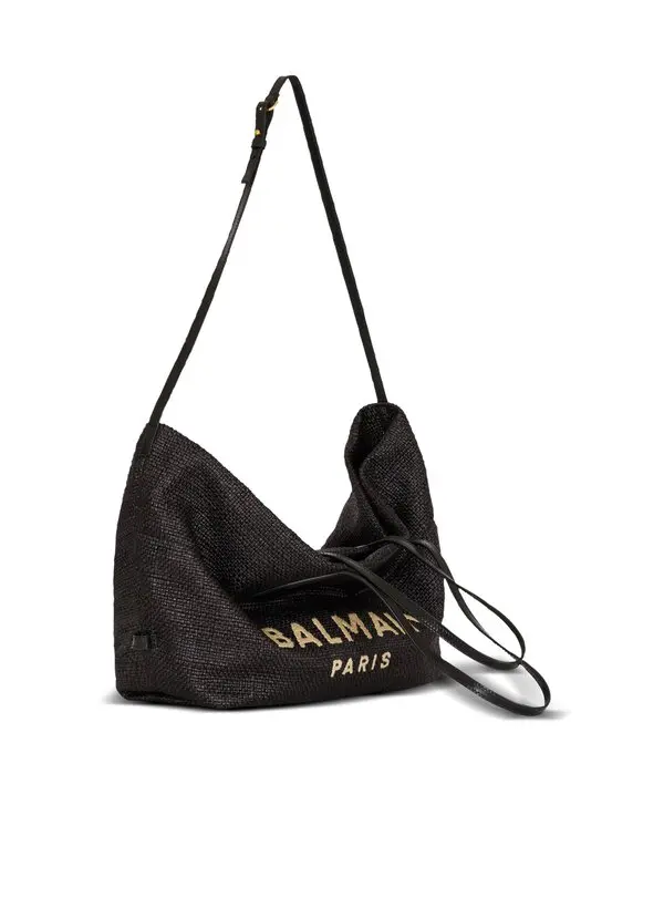 Balmain Raffia And Calfskin Track Tote Bag