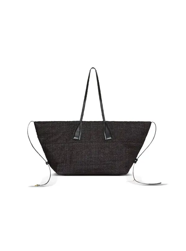 Balmain Raffia And Calfskin Track Tote Bag