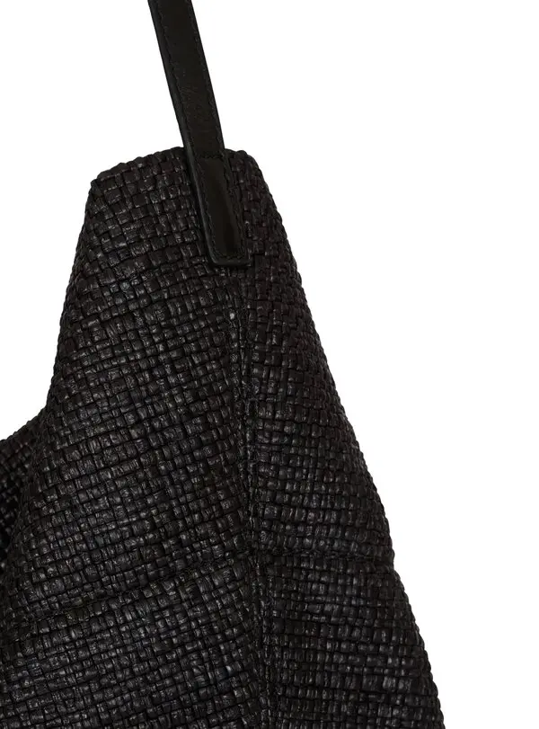 Balmain Raffia And Calfskin Track Tote Bag