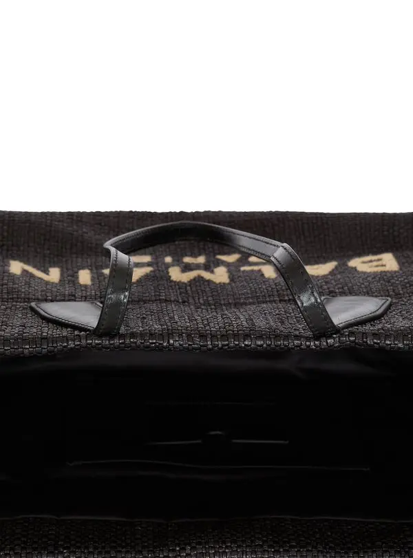 Balmain Raffia And Calfskin Track Tote Bag