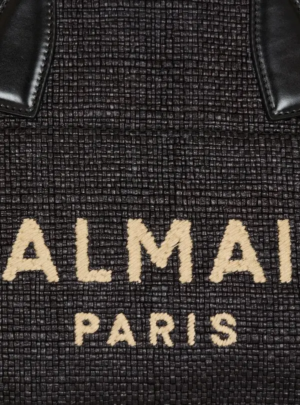 Balmain Raffia And Calfskin Track Tote Bag