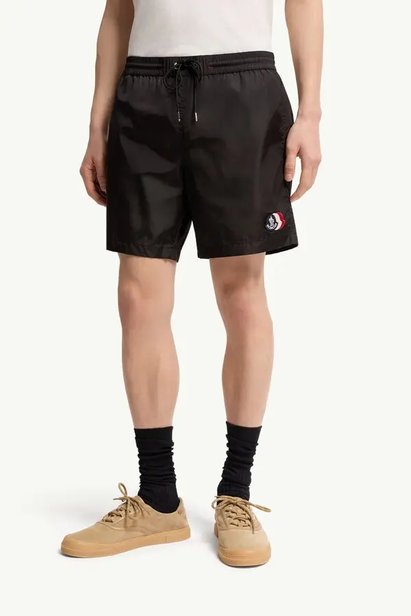 Moncler Logo Patch Drawstring Swim Shorts - Black