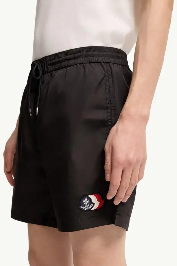 Moncler Logo Patch Drawstring Swim Shorts - Black