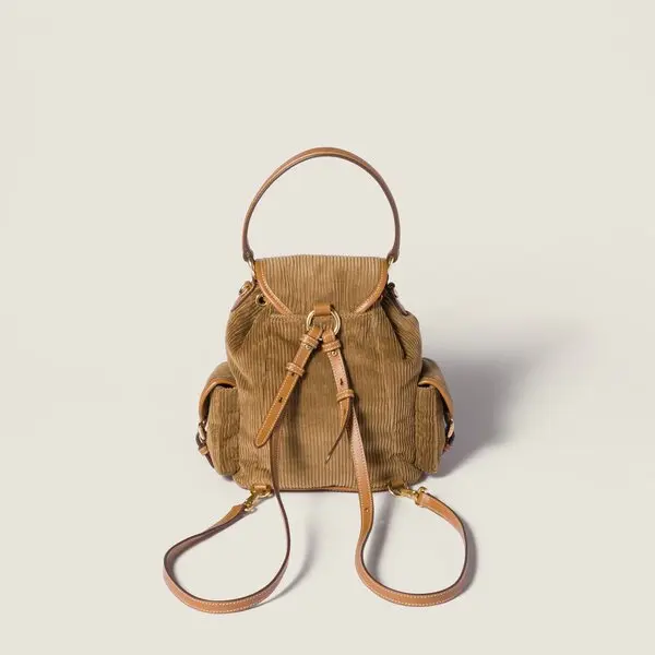 Miu Miu Corduroy Backpack With Leather Trim