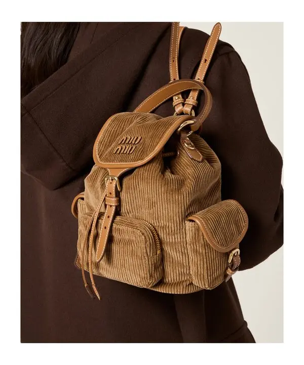 Miu Miu Corduroy Backpack With Leather Trim
