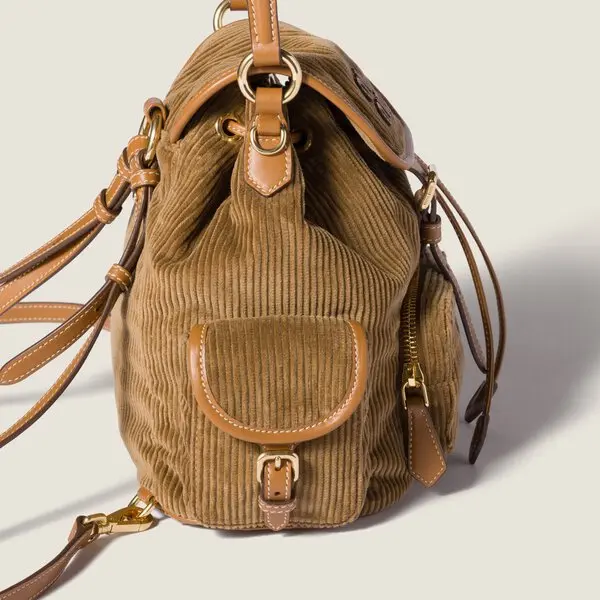 Miu Miu Corduroy Backpack With Leather Trim