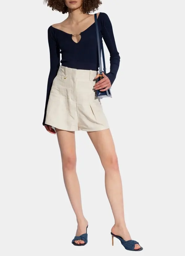 Jacquemus Ribbed Knit Long Sleeve Top With Gold Detail