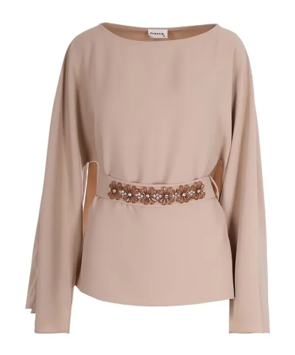 P.a.r.o.s.h Long Sleeve Round Neck Top With Embellished Belt