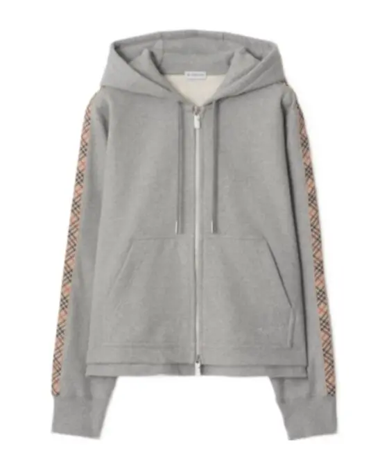 Burberry Zip-up Drawstring Hoodie With Equestrian Knight Design - Light Grey