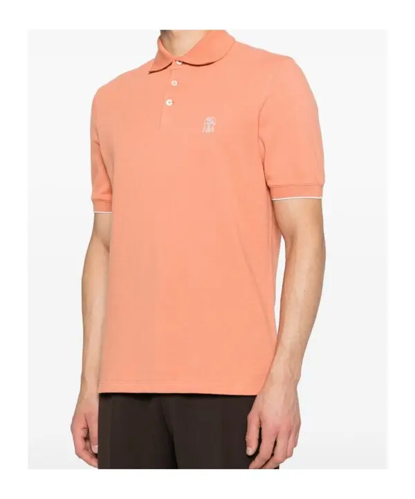 Brunello Cucinelli Logo Detailed Short-sleeved Polo Shirt - Orange