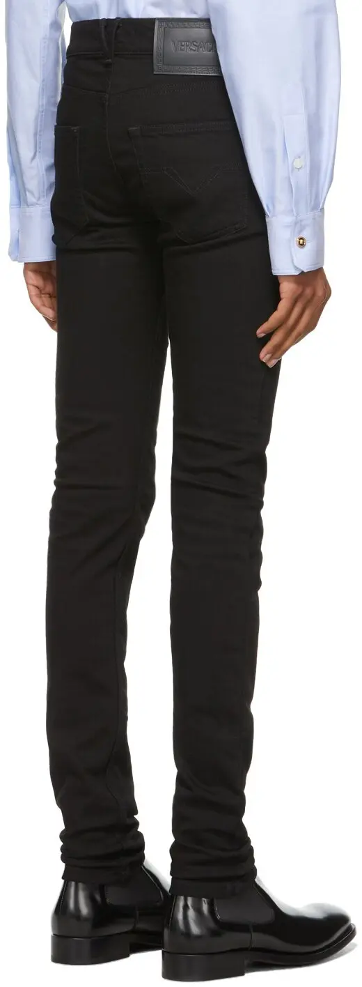 Versace Logo Patch Slim-fit Jeans - Black