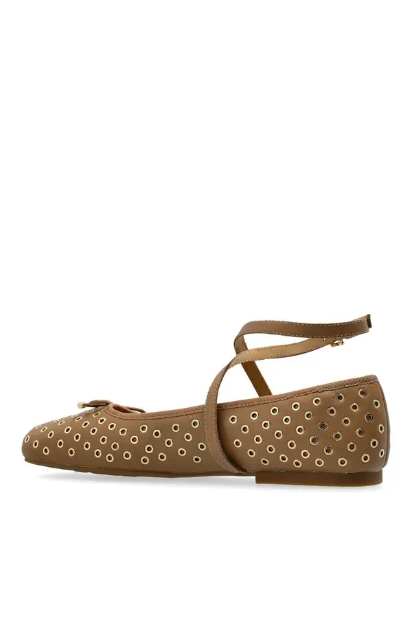 Michael Kors Ballet Flats With Bow Detailing And Adjustable Ankle Strap - Brown