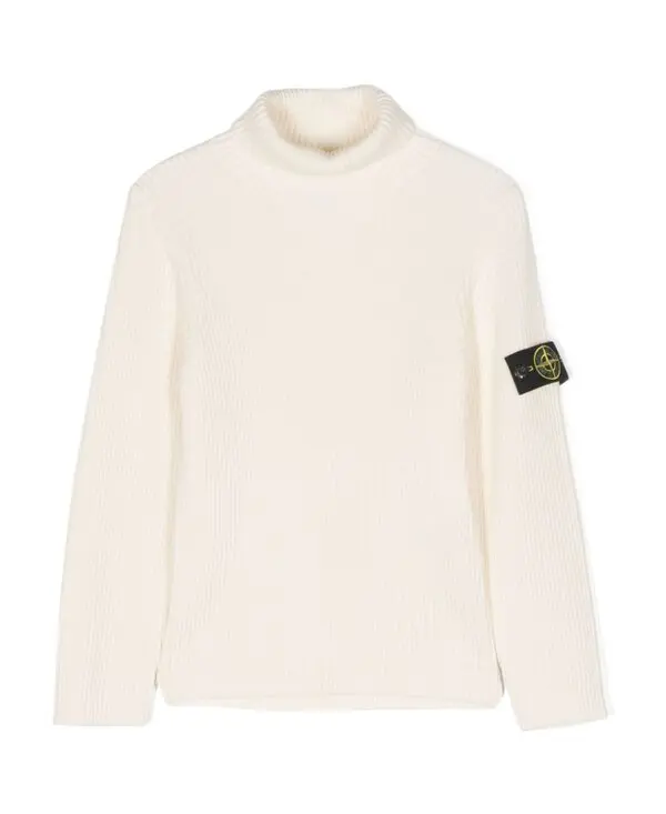 Stone Island Logo Long Sleeve Sweater - Ivory