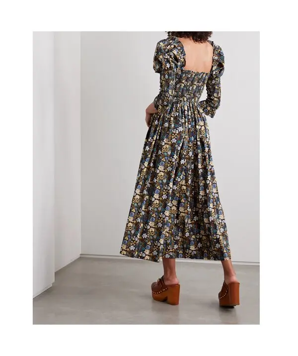 DÔEN Floral Square Neck Midi Dress