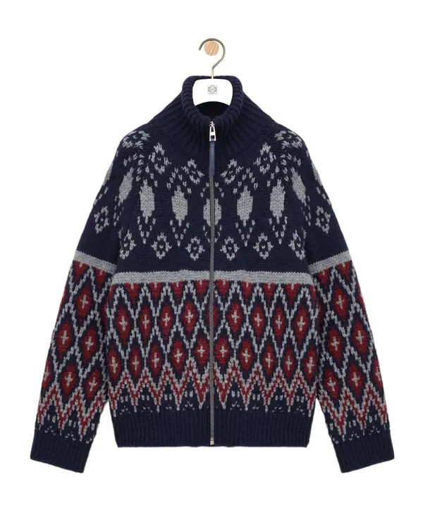 Loewe Geometric Jacquard Cardigan - Navy Blue/gray