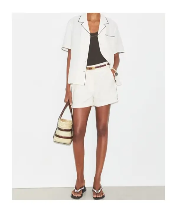 Tory Burch Linen Camp Shirt With Contrast Stitching