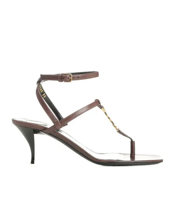 Saint Laurent Logo Detail Heeled Sandals - Brown